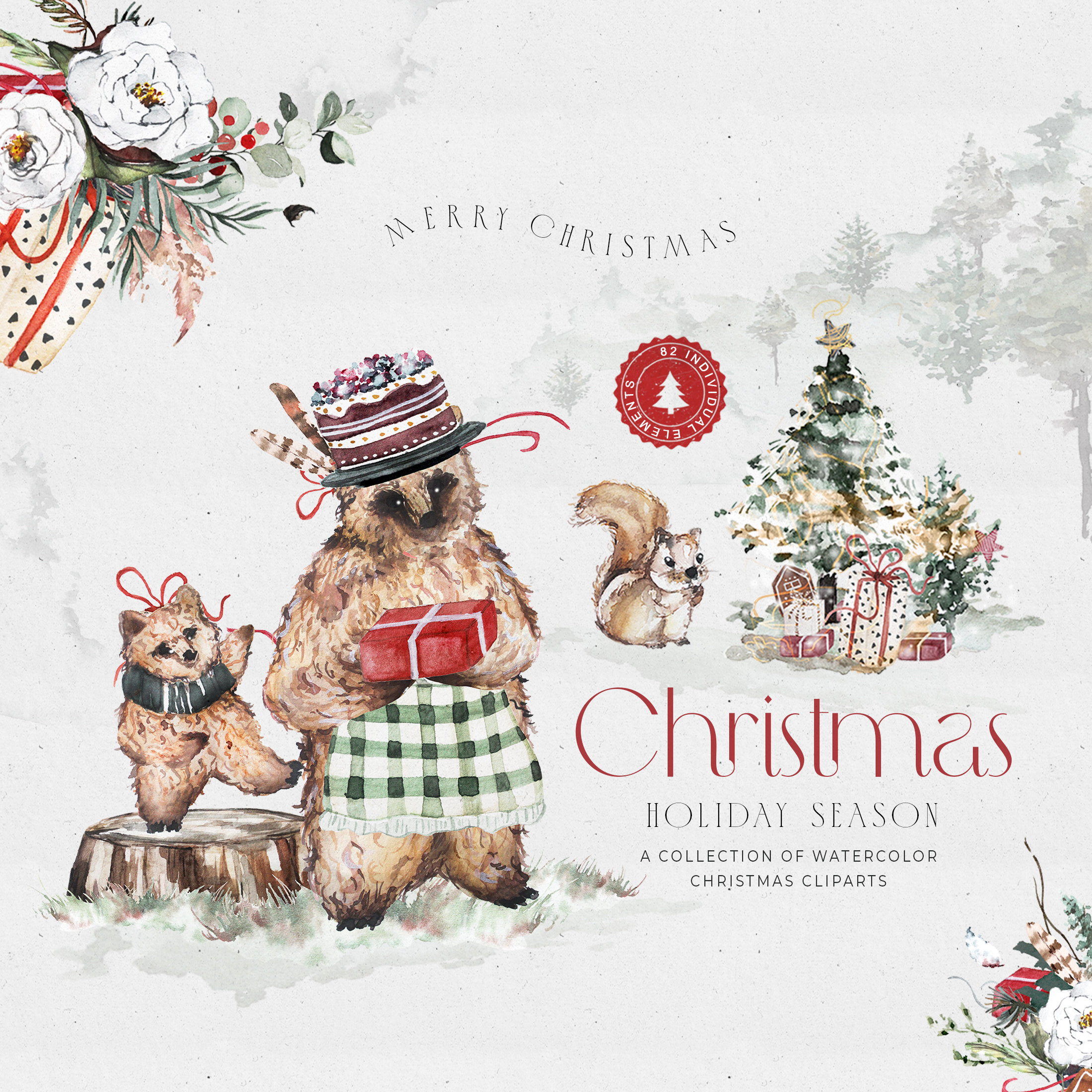 Christmas Watercolor Clipart Winter Watercolor Clipart - Etsy