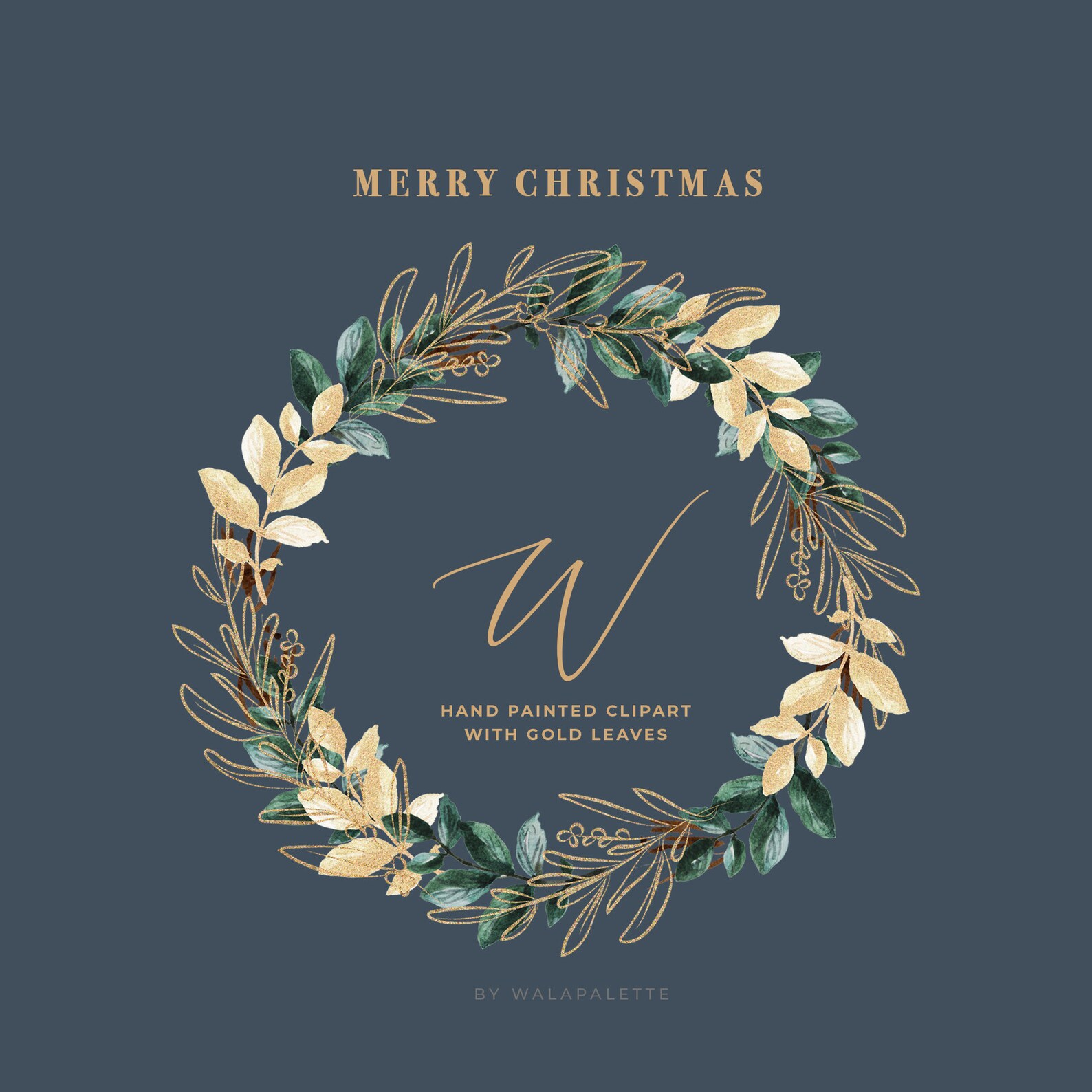 Christmas Wreath Clipart Floral Frame Clipart Gold Border - Etsy