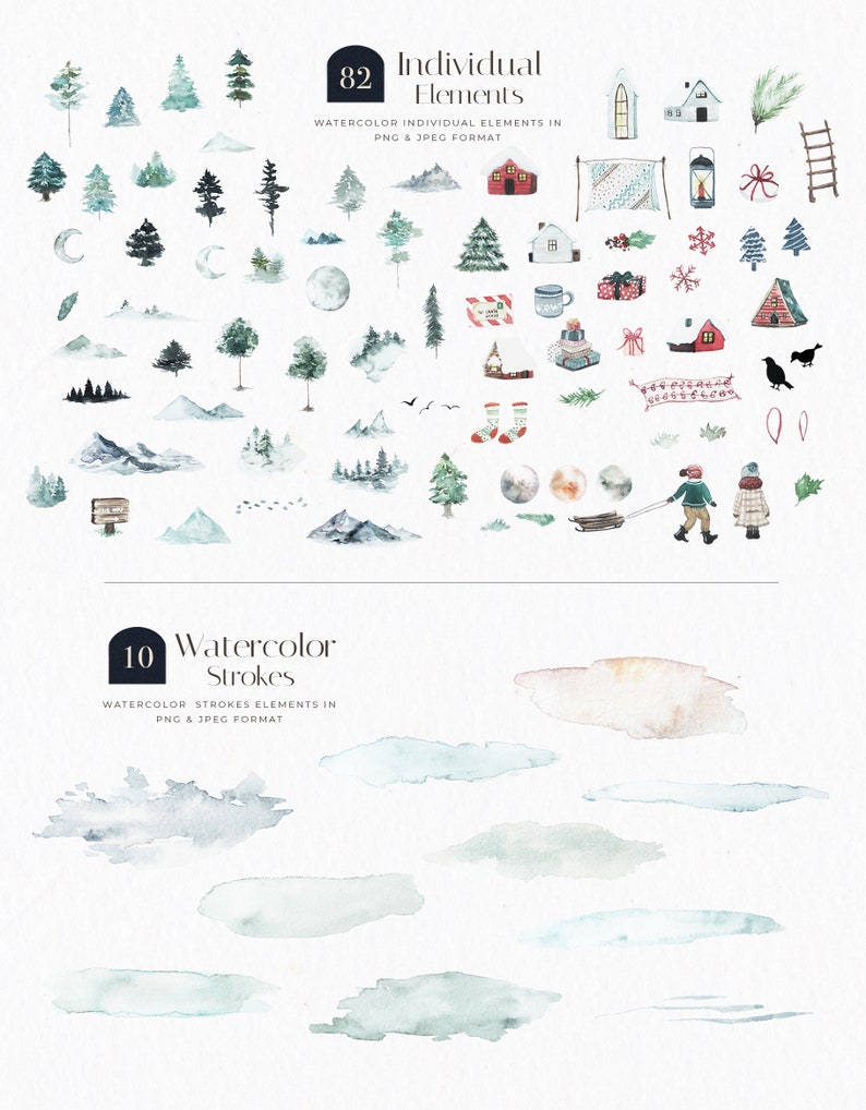 Christmas Clipart Holiday Clipart Christmas Watercolor Winter - Etsy