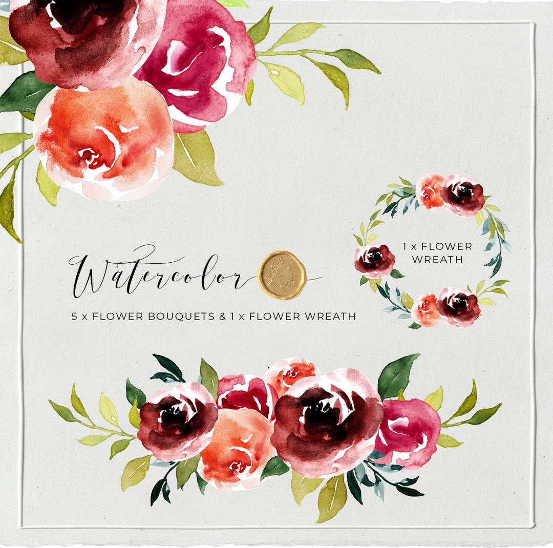 Watercolor Floral Clipart Floral Frame Individual PNG Files Hand ...