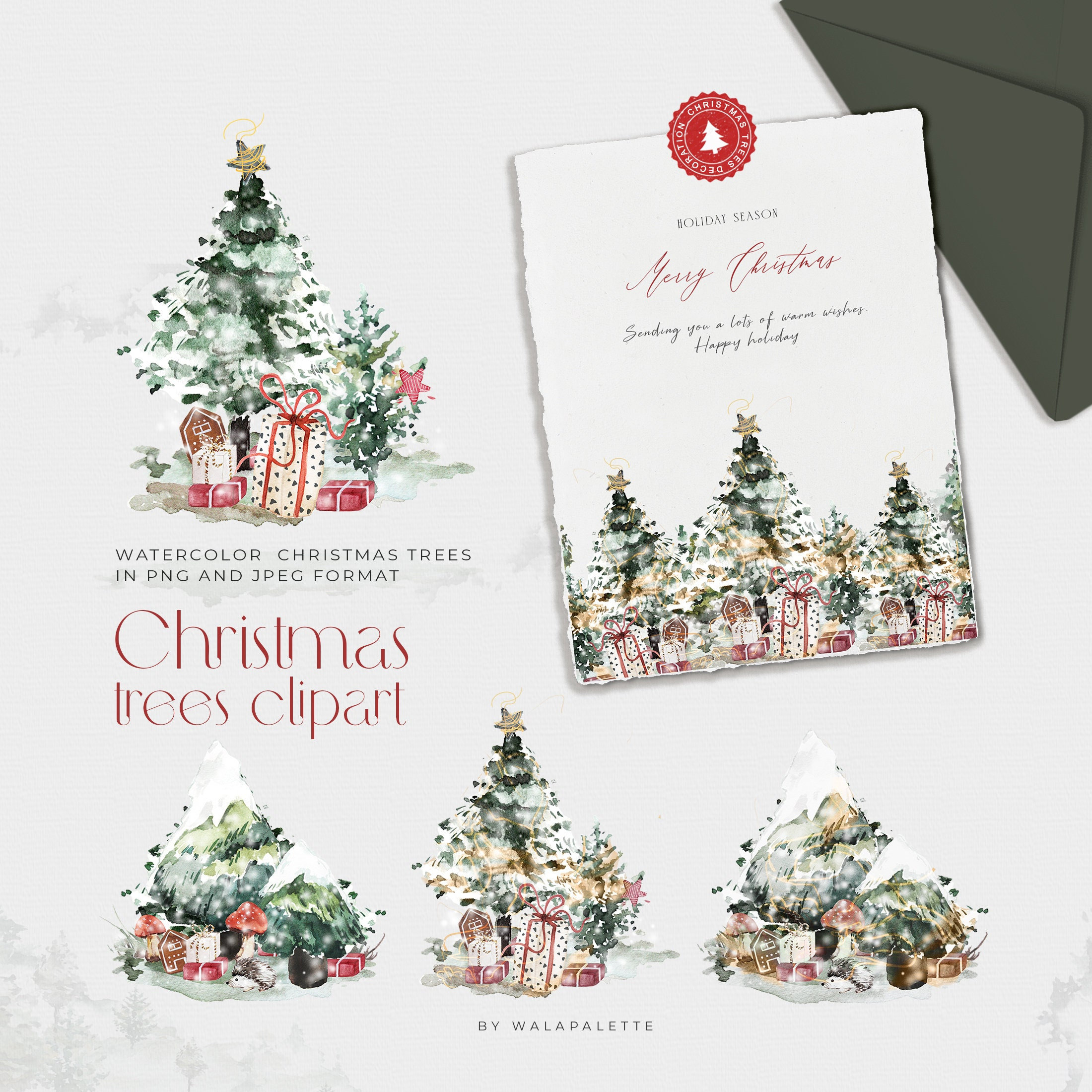 Christmas Clipart Tree Watercolor Christmas Tree PNG Winter - Etsy
