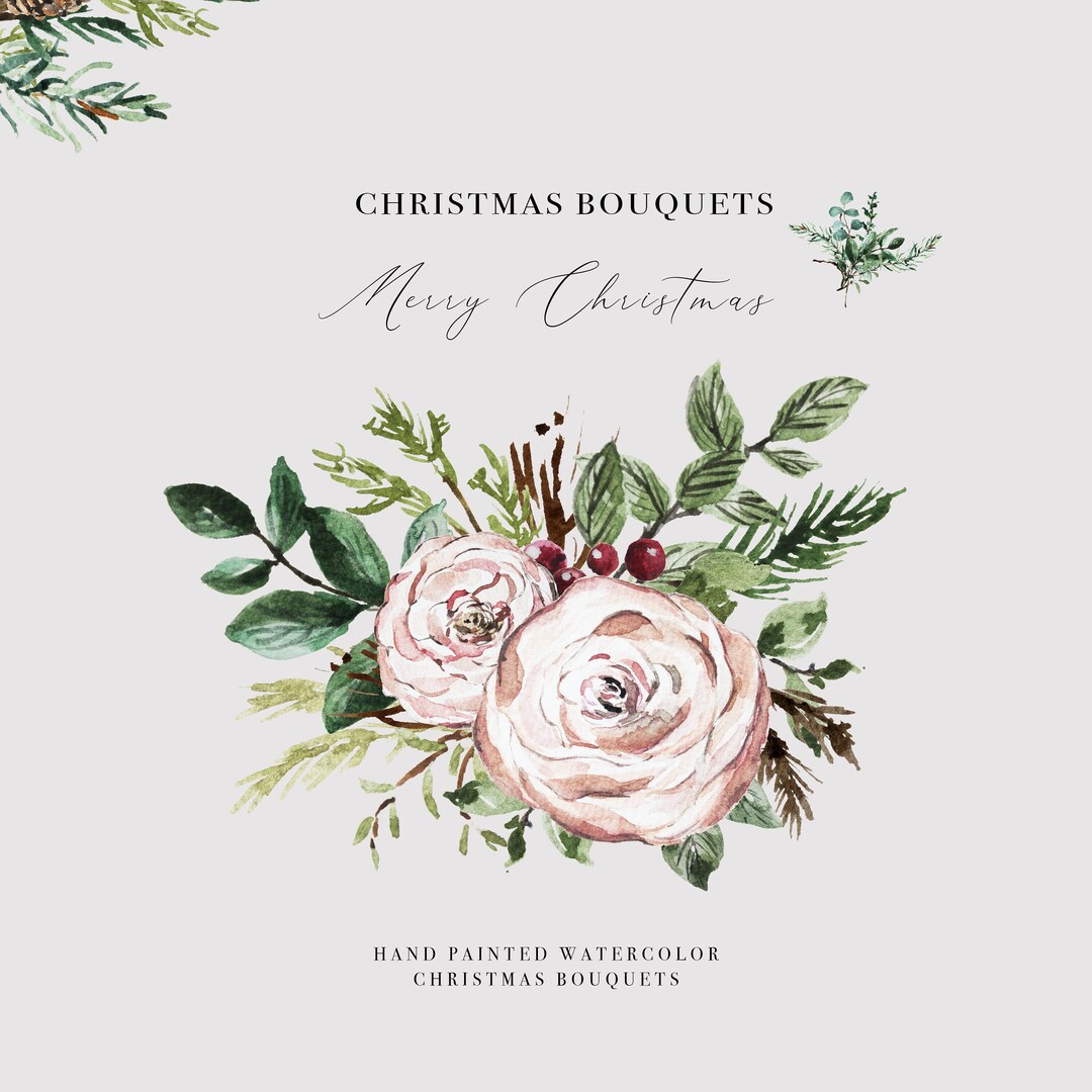 Christmas Watercolor Floral Clipart Christmas Wreath Clipart ...