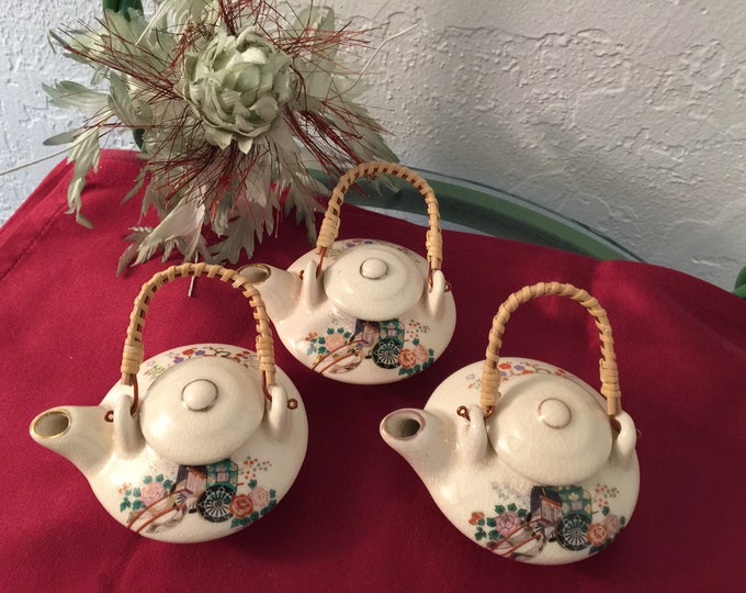 Set of 3 Cute Little Mini Teapots. Bamboo Handles. Use for - Etsy