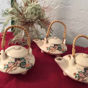 Set of 3 Cute Little Mini Teapots. Bamboo Handles. Use for | Etsy