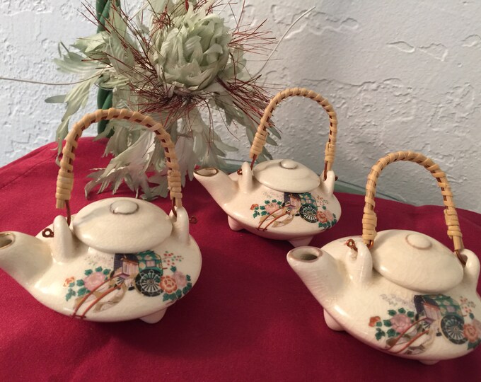 Set of 3 Cute Little Mini Teapots. Bamboo Handles. Use for - Etsy