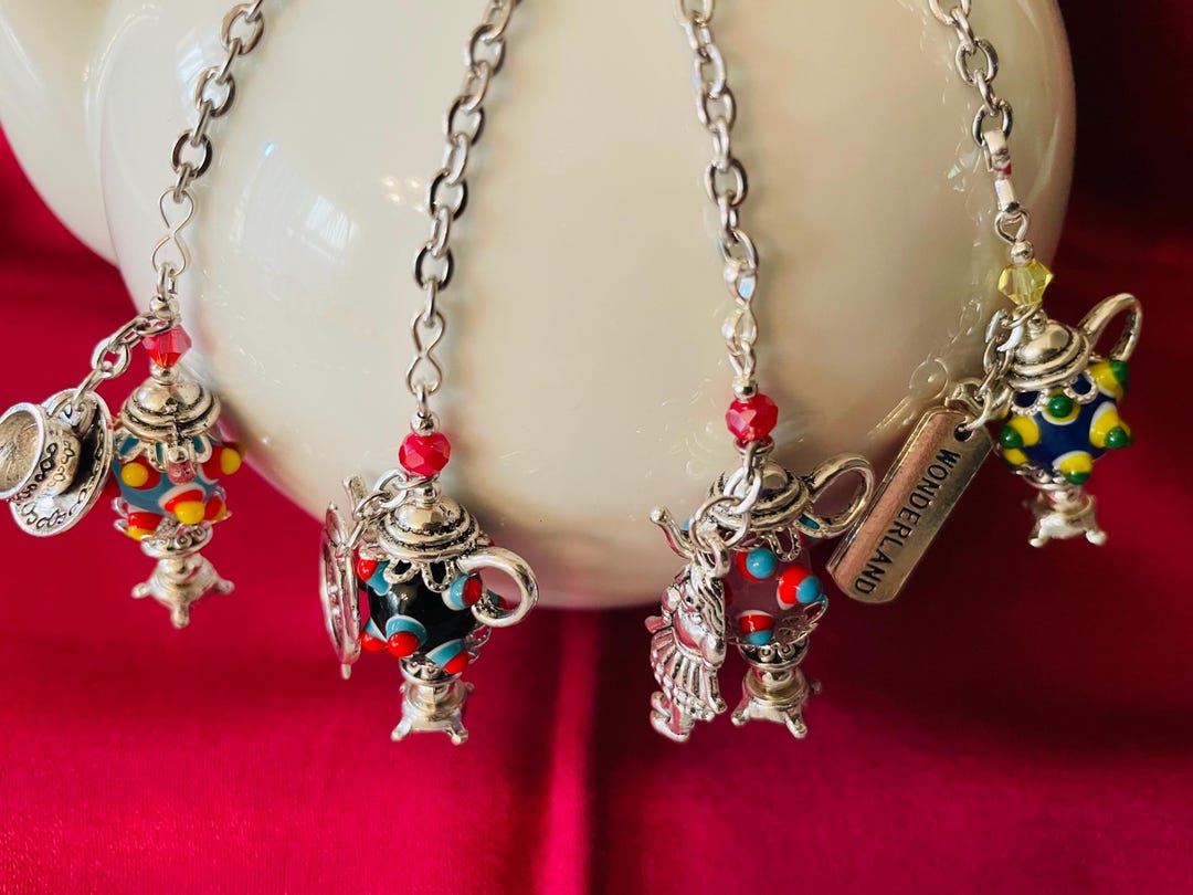 Set of 4 Cute Quirky Teapot Tea Bag Holders. Made W Fun, Bumpy Lampwork ...