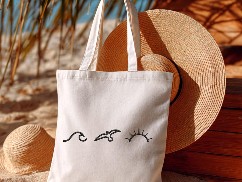 Coastal Wave Seagull Sun Machine Embroidery Design – Minimalist Line ...