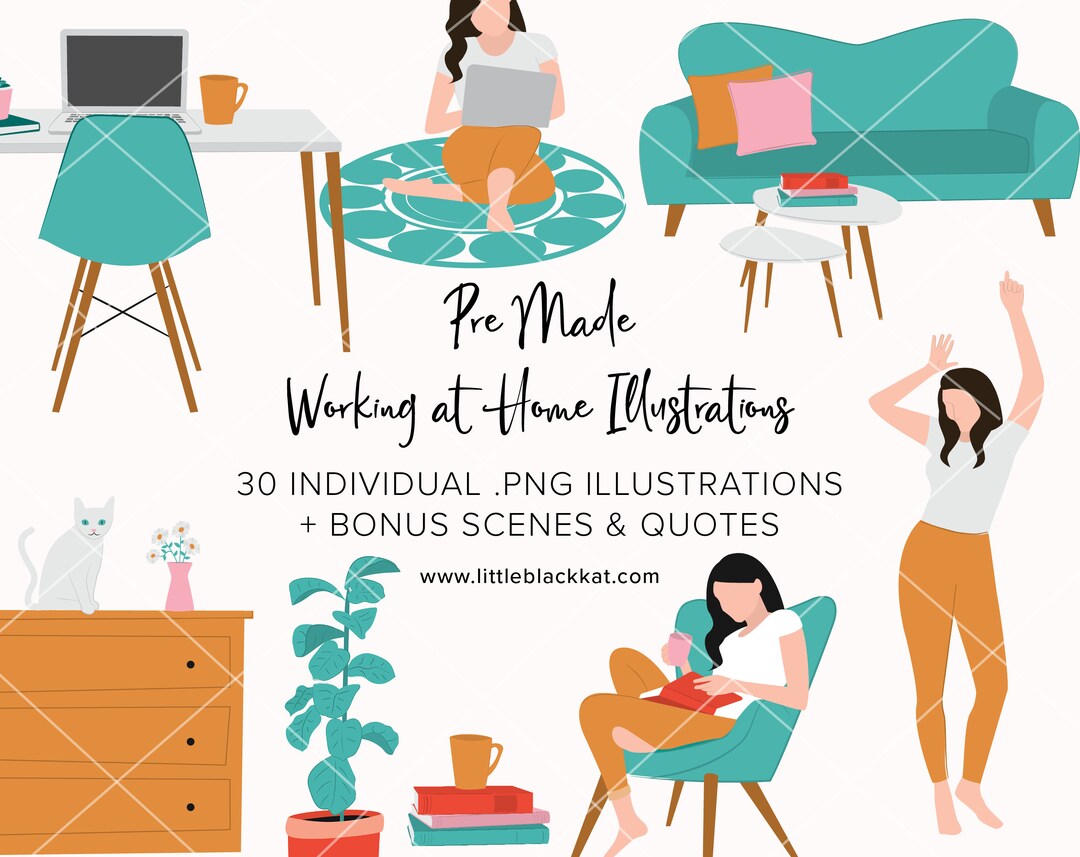 Working at Home Clip Art Illustrations Home Decor Clipart Graphics ...