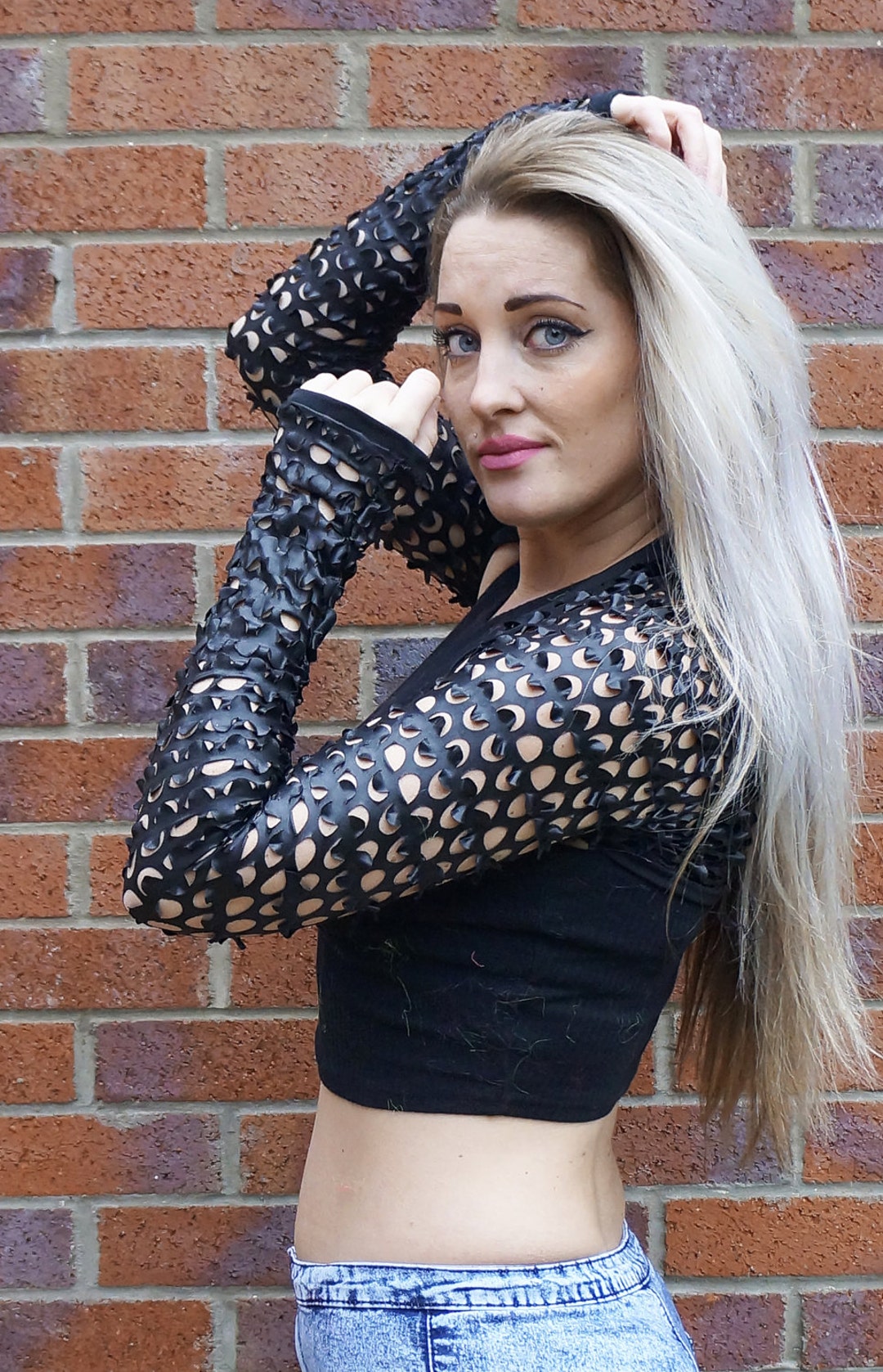 Mesh Hole Sexy Shrug Top Jacket Bright Punk Goth Cyber Rave Wear Club ...