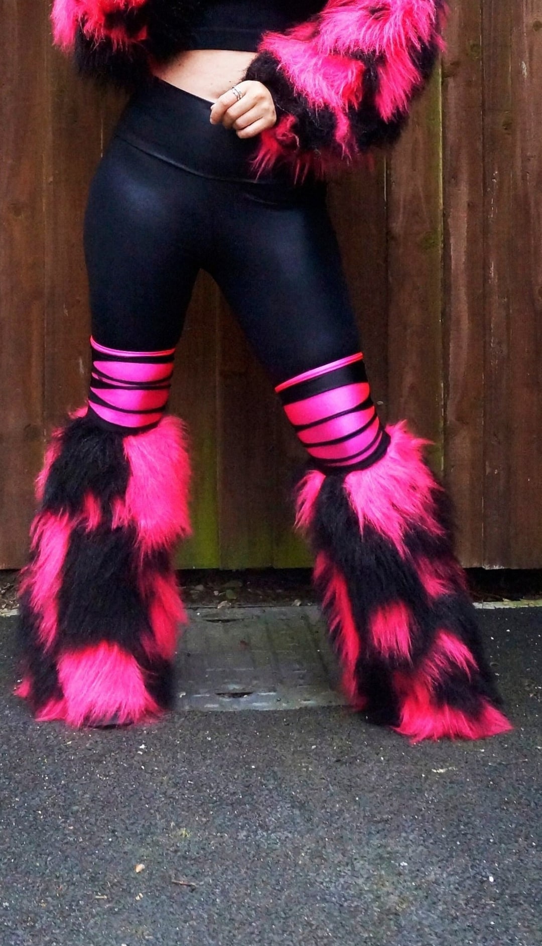 Bright Neon Camo Patchwork Fluffies Leg Warmers Faux Fur Long Pile ...