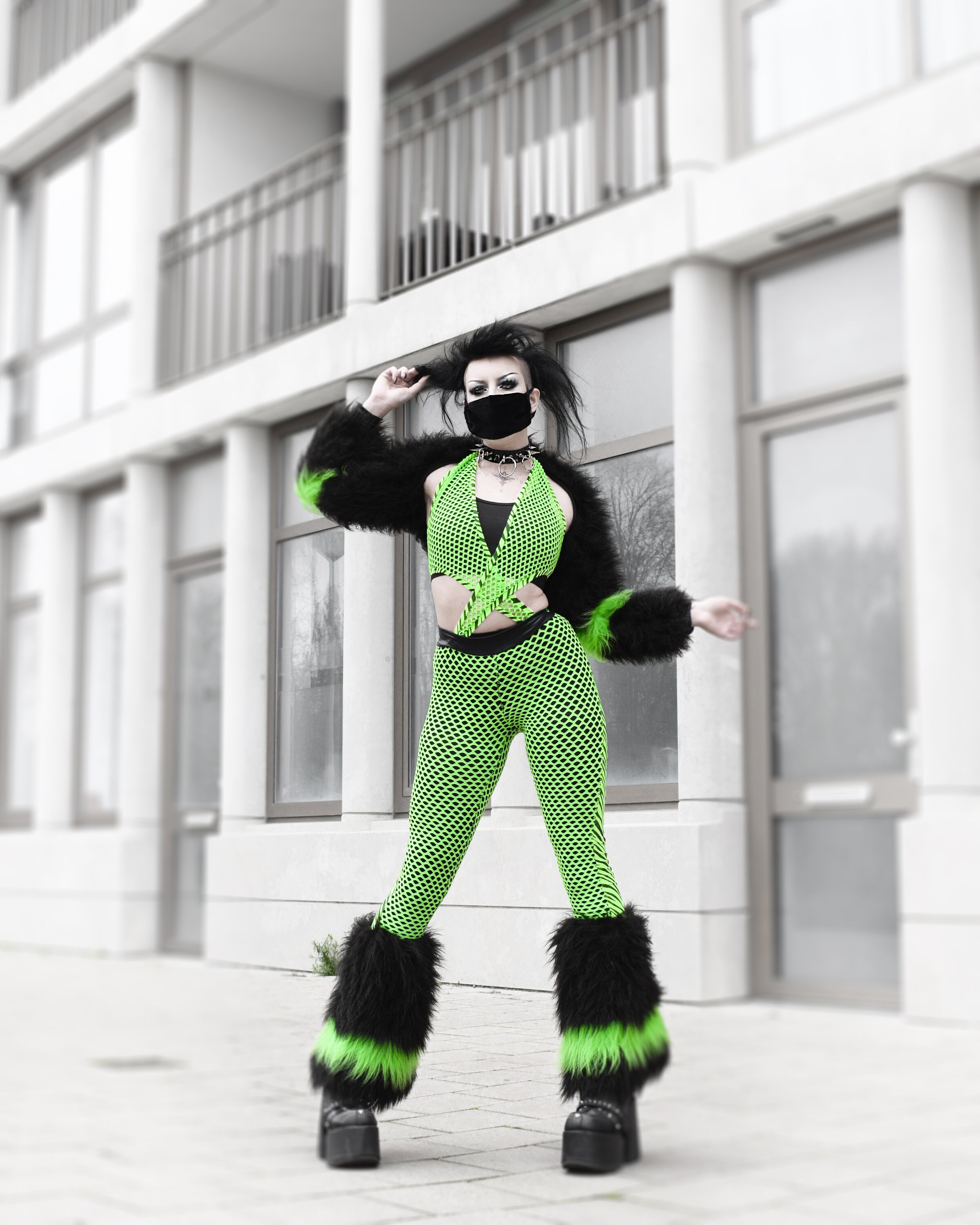 Funki-b Cyber Goth Lime Fishnet Faux Fur Fluffy Rave Clubwear - Etsy