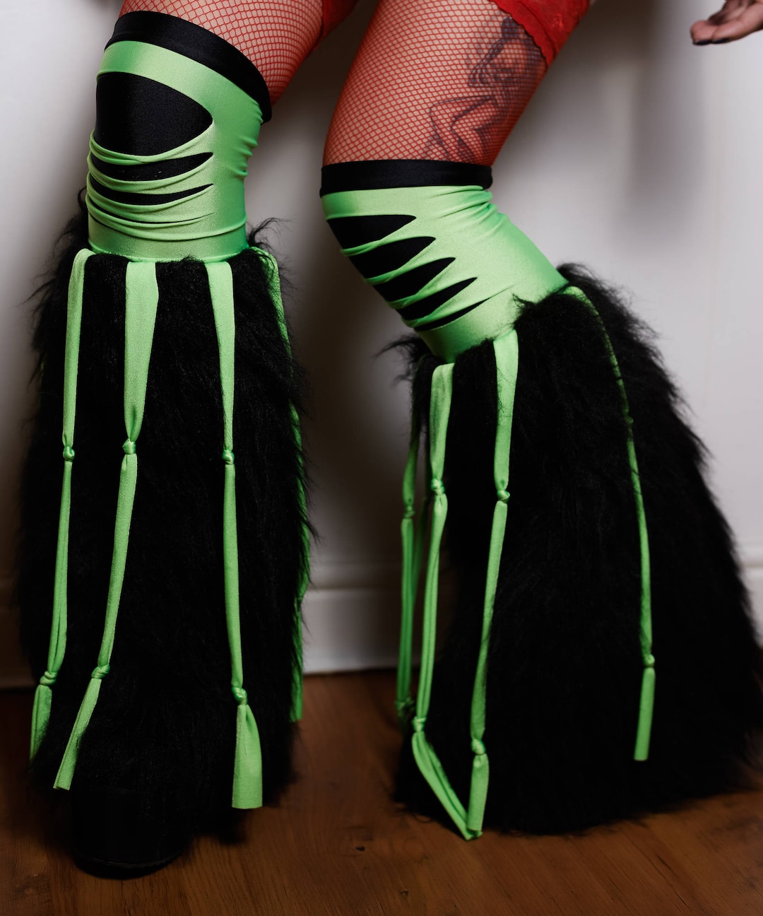Fluffy Furry Leg Warmers SLASHED Knots Neon Plain Faux Fur Lots of ...