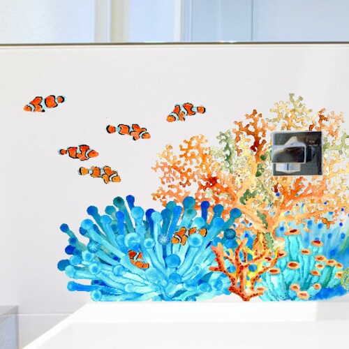 Coral Reef Wall Decal Anemone Wall Decal Bathroom Decals | Etsy