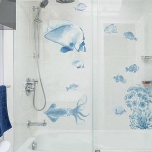 Blue Denim Fish Wall Decals, Bathroom Decor, Home Décor, Vintage Ocean ...