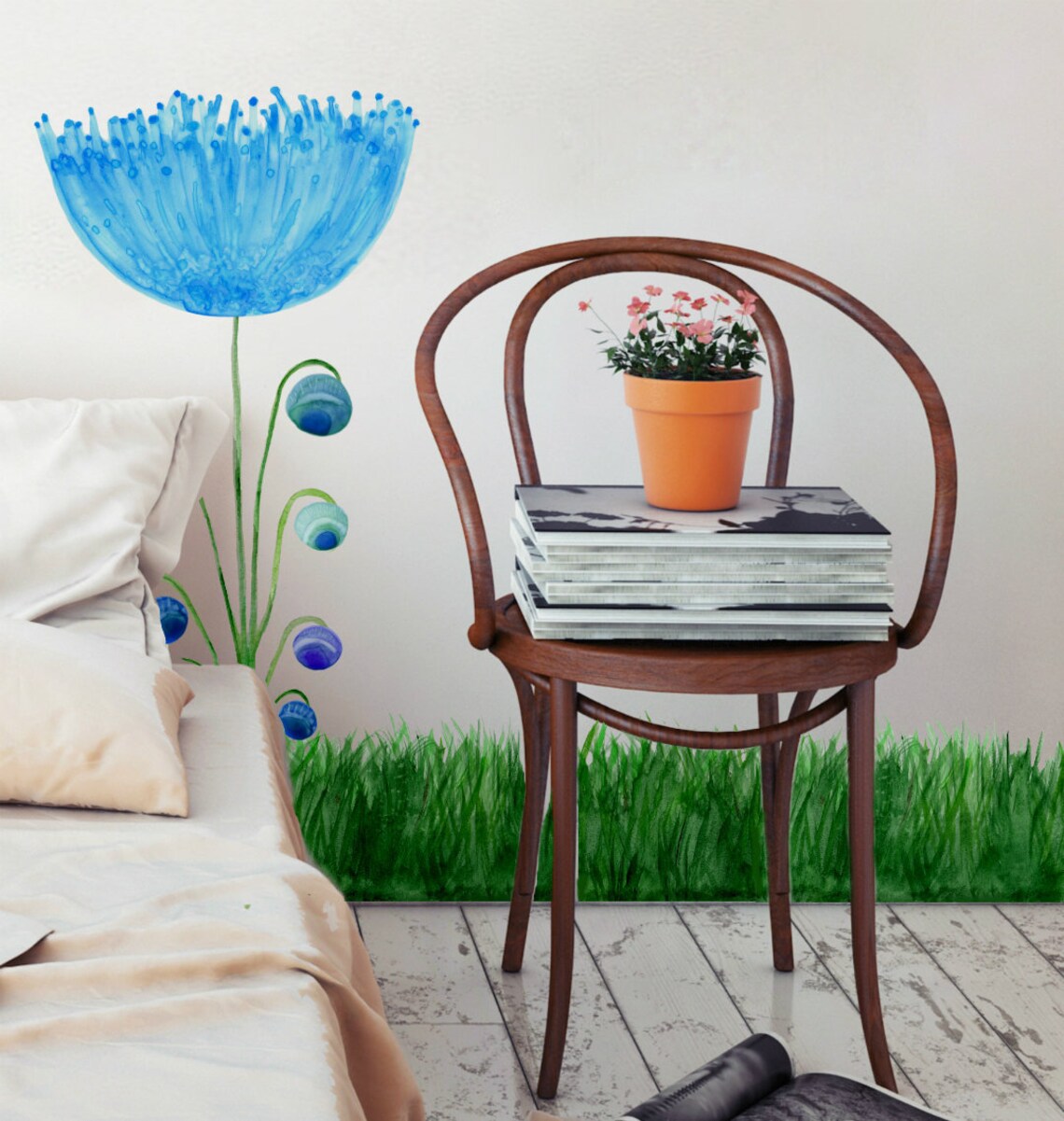 Grass Wall Decals for Seamless Border, Watercolor Grass Decals for Tile ...