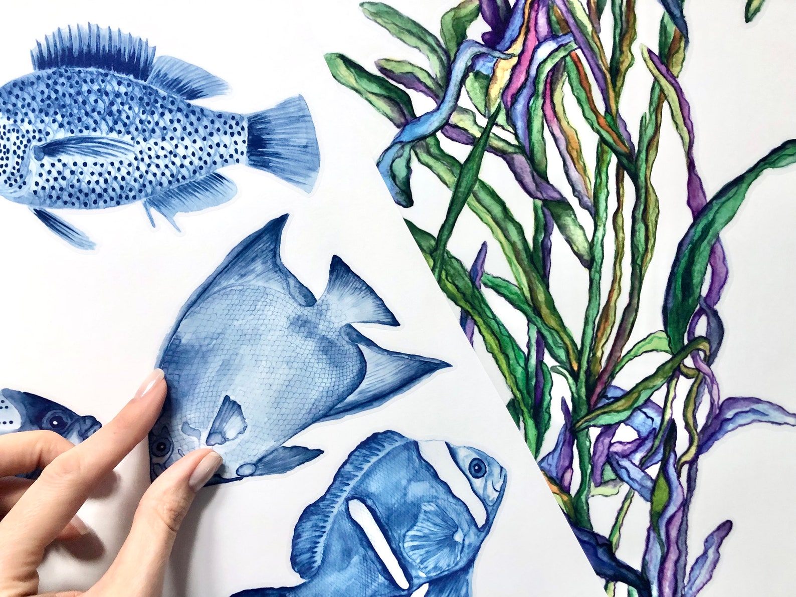 Blue Denim Fish Wall Decals, Bathroom Decor, Home Décor, Vintage Ocean ...