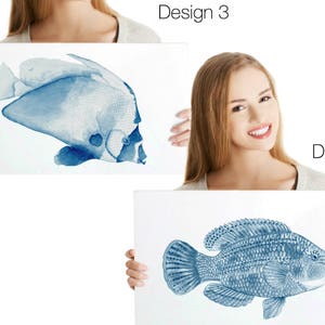 Blue Denim Fish Wall Decals, Bathroom Decor, Home Décor, Vintage Ocean ...