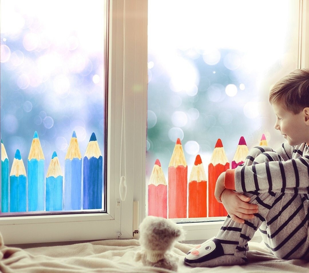 Window Decals Colored Pencils, Reusable Window Clings 6-set, Glass ...