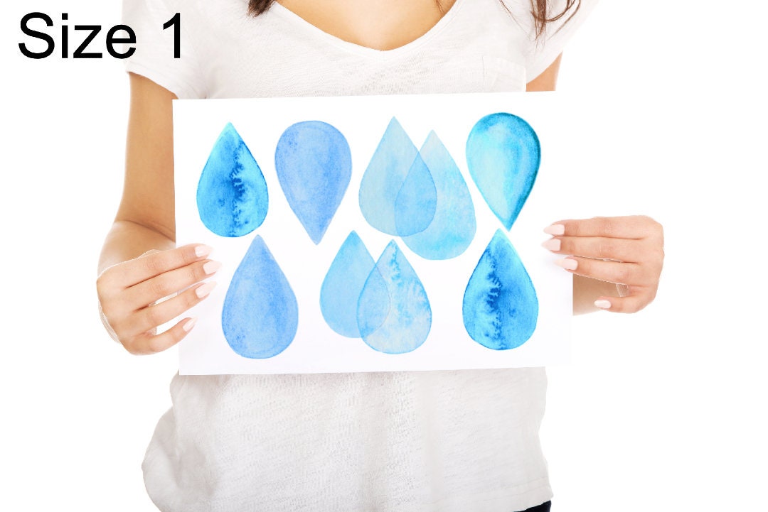 Wall Decals Watercolor Drops in Aqua Blue Set of 9 Tile - Etsy