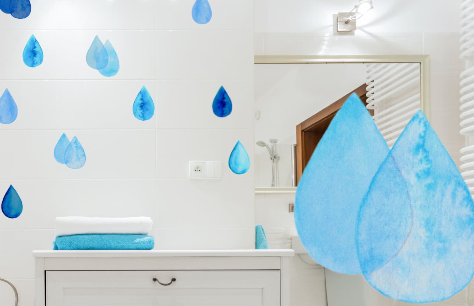 Wall Decals Watercolor Drops in Aqua Blue, Set of 9 Tile Decals ...
