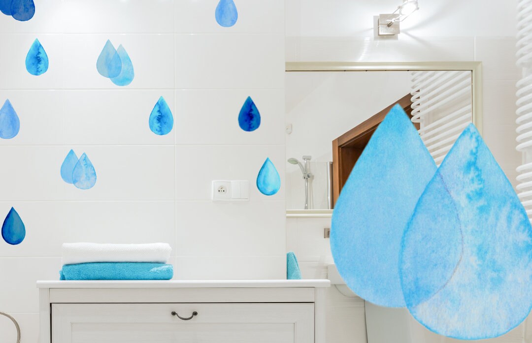 Wall Decals Watercolor Drops in Aqua Blue, Set of 9 Tile Decals ...