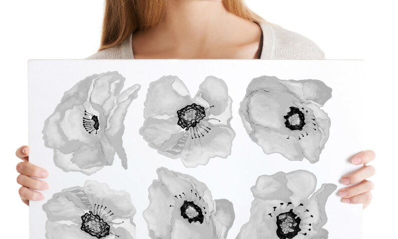 Cloudy Grey Poppy Wall Decals, Hand-painted Decals for Walls, Tiles and ...