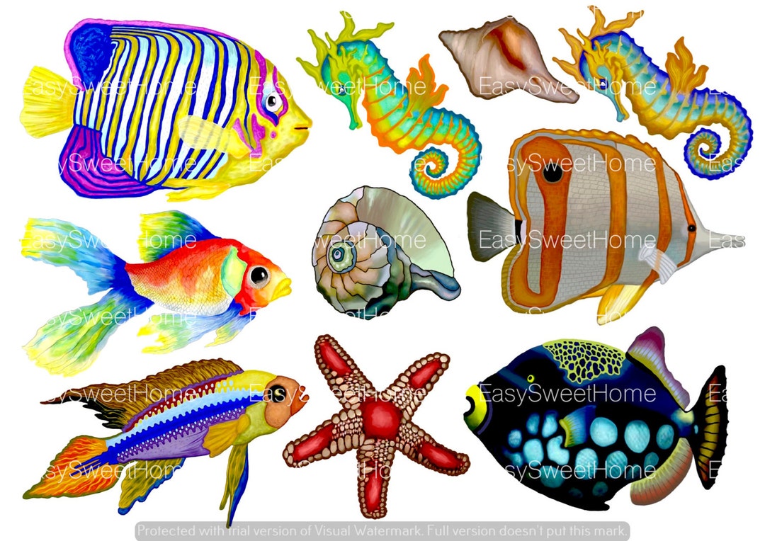 Tropical Fish Decals, 10 Wall Decals Fish, Home Décor, Bathroom Décor ...
