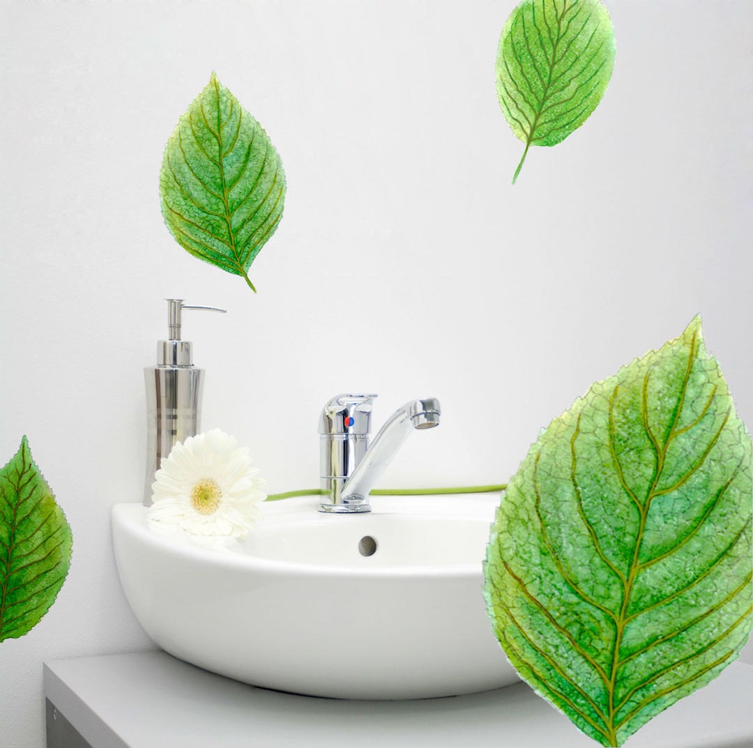 Green Leaf Wall Decals 5-set Hand-painted Leaf Decals for - Etsy