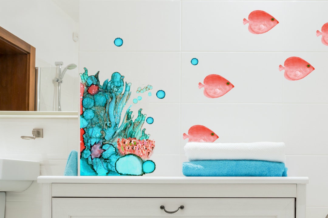Wall Decals Heart Shaped Fish Bathroom Decals for Tiles - Etsy