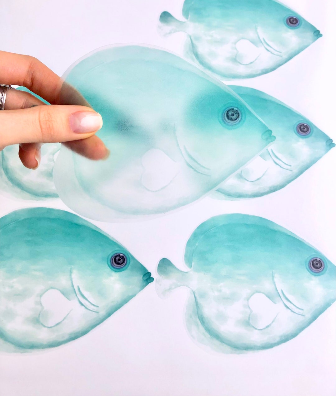 Delicate Wall Decals Heart Shaped Fish - Hand-painted Decals for Tiles ...