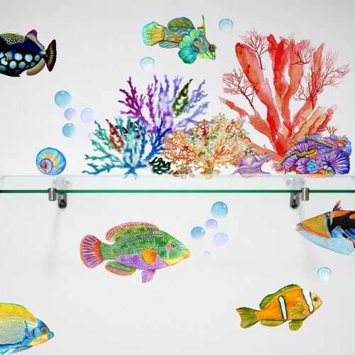 Coral Reef Decal Pink/blue Bathroom Décor Decals for Tiles - Etsy