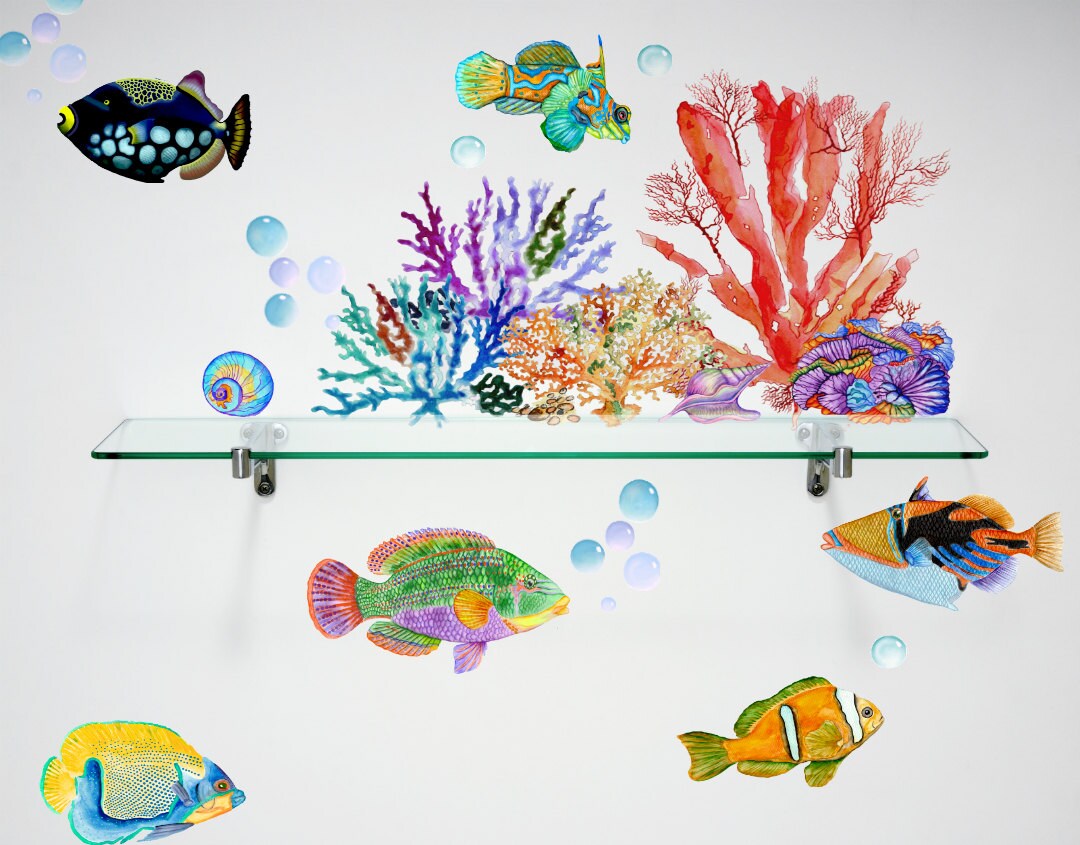 Coral Reef Decal Red/purple Bathroom Décor Decals for - Etsy