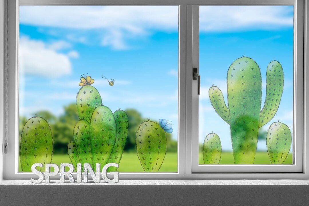 Window Clings Cactus, Reusable Window Decor, Cactus and Succulents ...