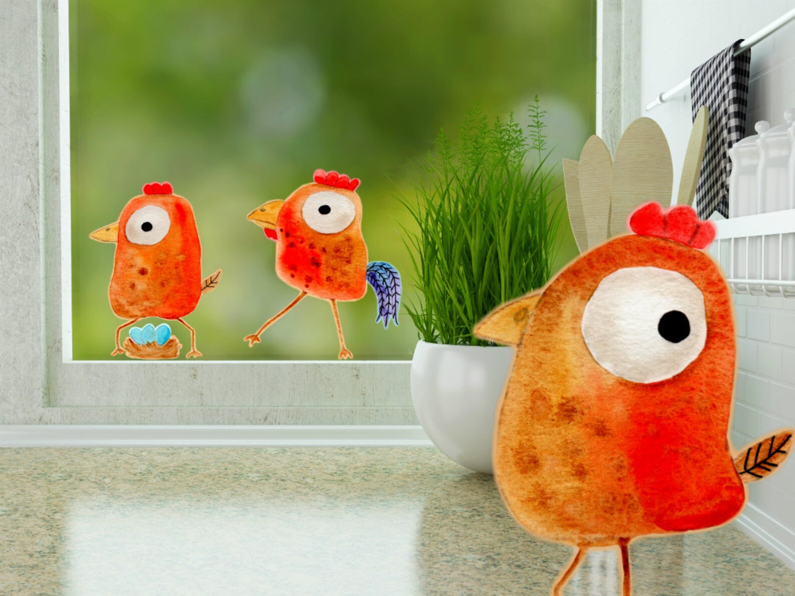 Window Decals Funny Hens 8-set Reusable Window Clings Easter - Etsy