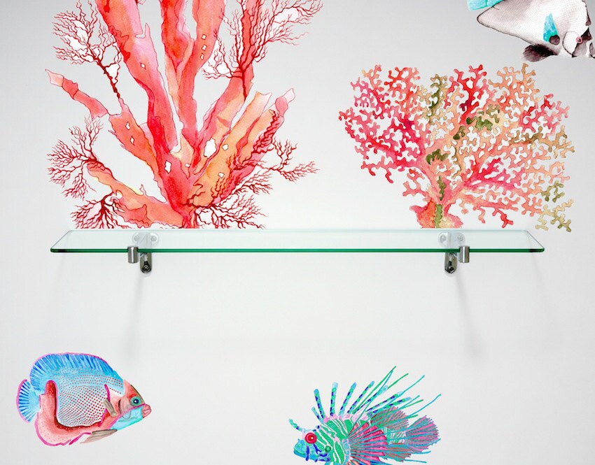 Coral Reef Fish Decals Turquoise, Bathroom Décor, 8-set Bathroom Decals ...