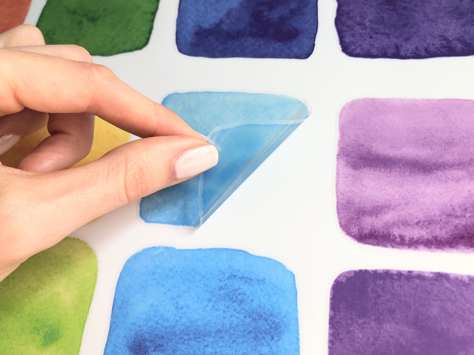 Wall Decals Watercolor Squares, Rainbow Colors, Tile Decals, Furniture ...