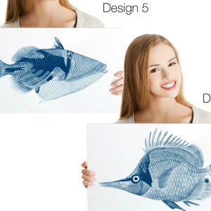 Blue Denim Fish Wall Decals, Bathroom Decor, Home Décor, Vintage Ocean ...