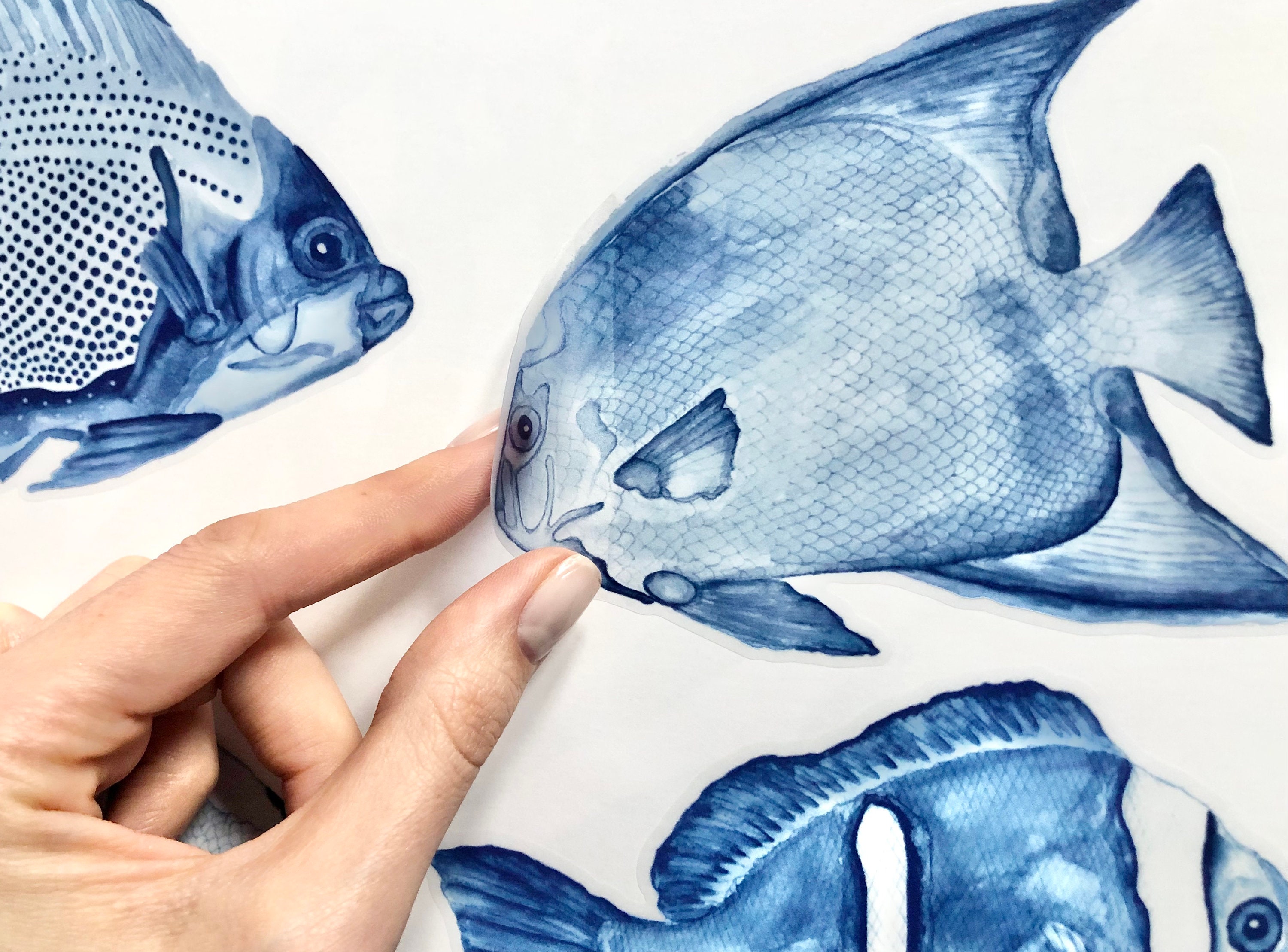 Blue Denim Fish Wall Decals, Bathroom Decor, Home Décor, Vintage Ocean ...