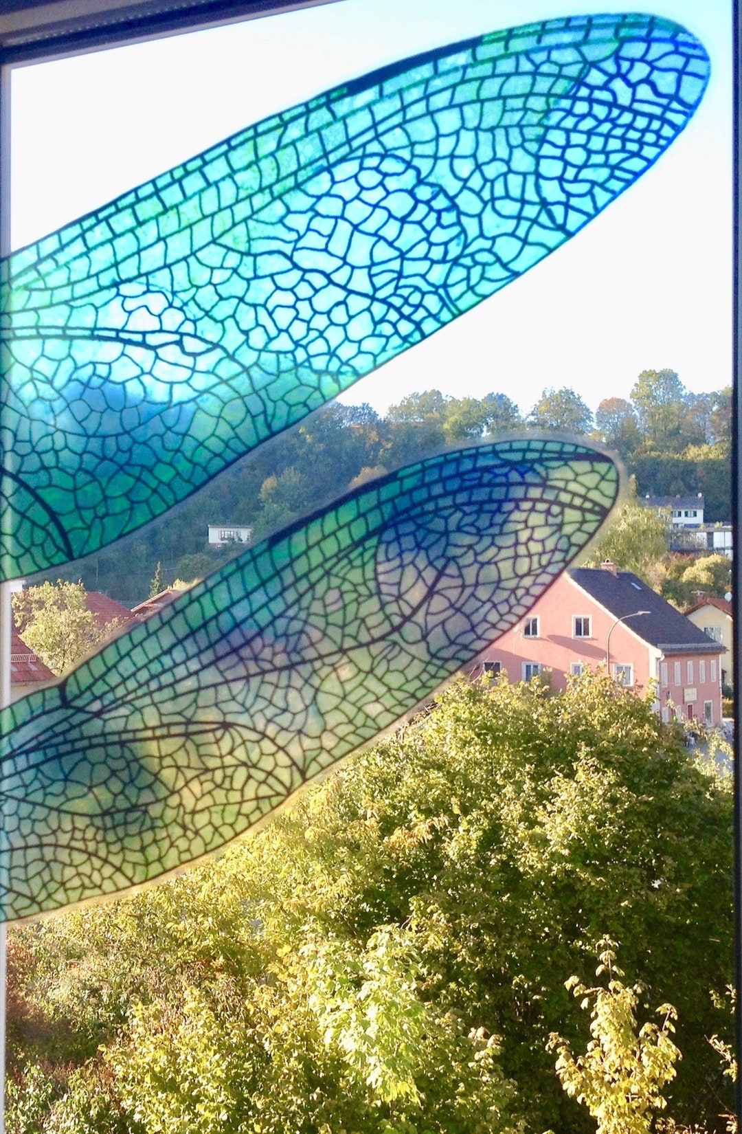 Window Clings Dragonfly Wings 2-set, Color Aqua, Reusable Window Decor ...