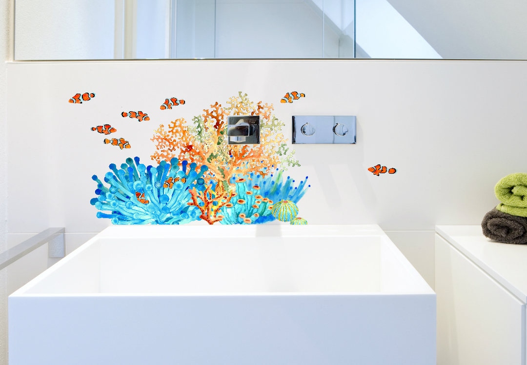 Coral Reef Wall Decal, Anemone Wall Decal, Bathroom Decals, Sea Life ...