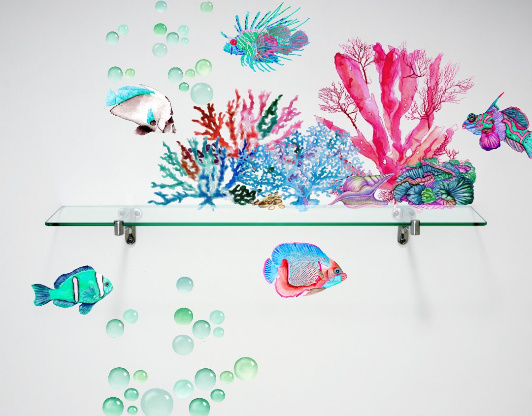Coral Reef Decal, Pink/blue, Bathroom Décor, Decals for Tiles, Walls ...