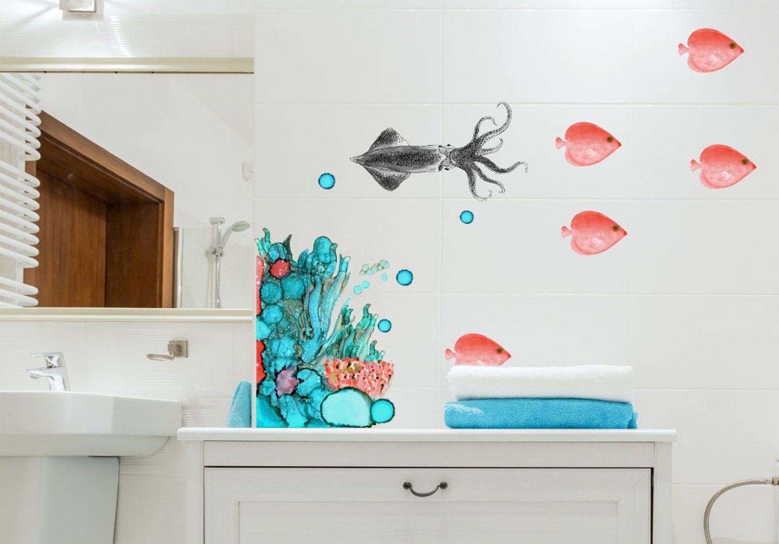 Wall Decals Heart Shaped Fish Bathroom Decals for Tiles - Etsy