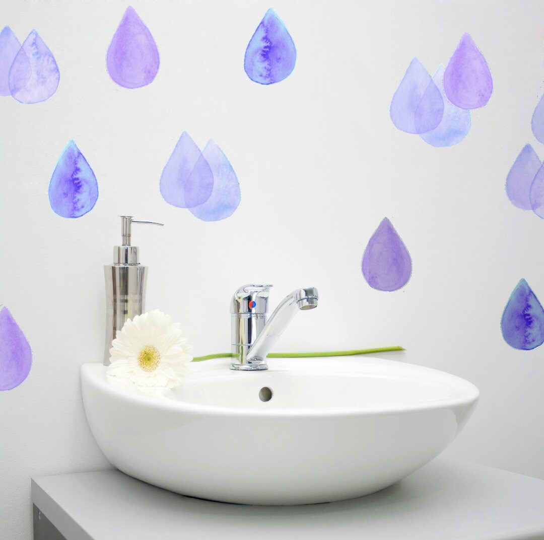 Wall Decals Watercolor Lavender Drops, Set of 9 Tile Decals, Furniture ...