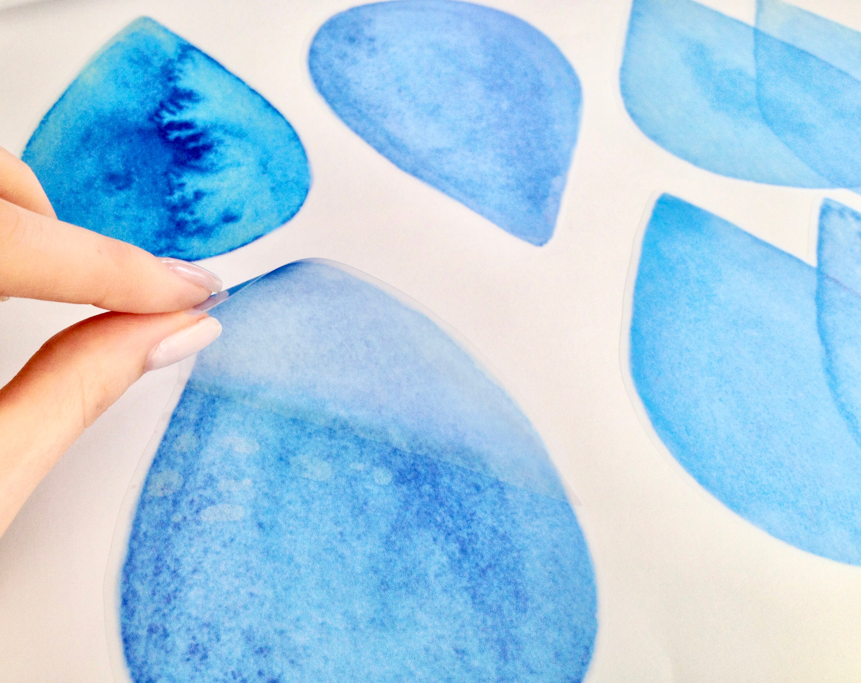 Wall Decals Watercolor Drops in Aqua Blue, Set of 9 Tile Decals ...