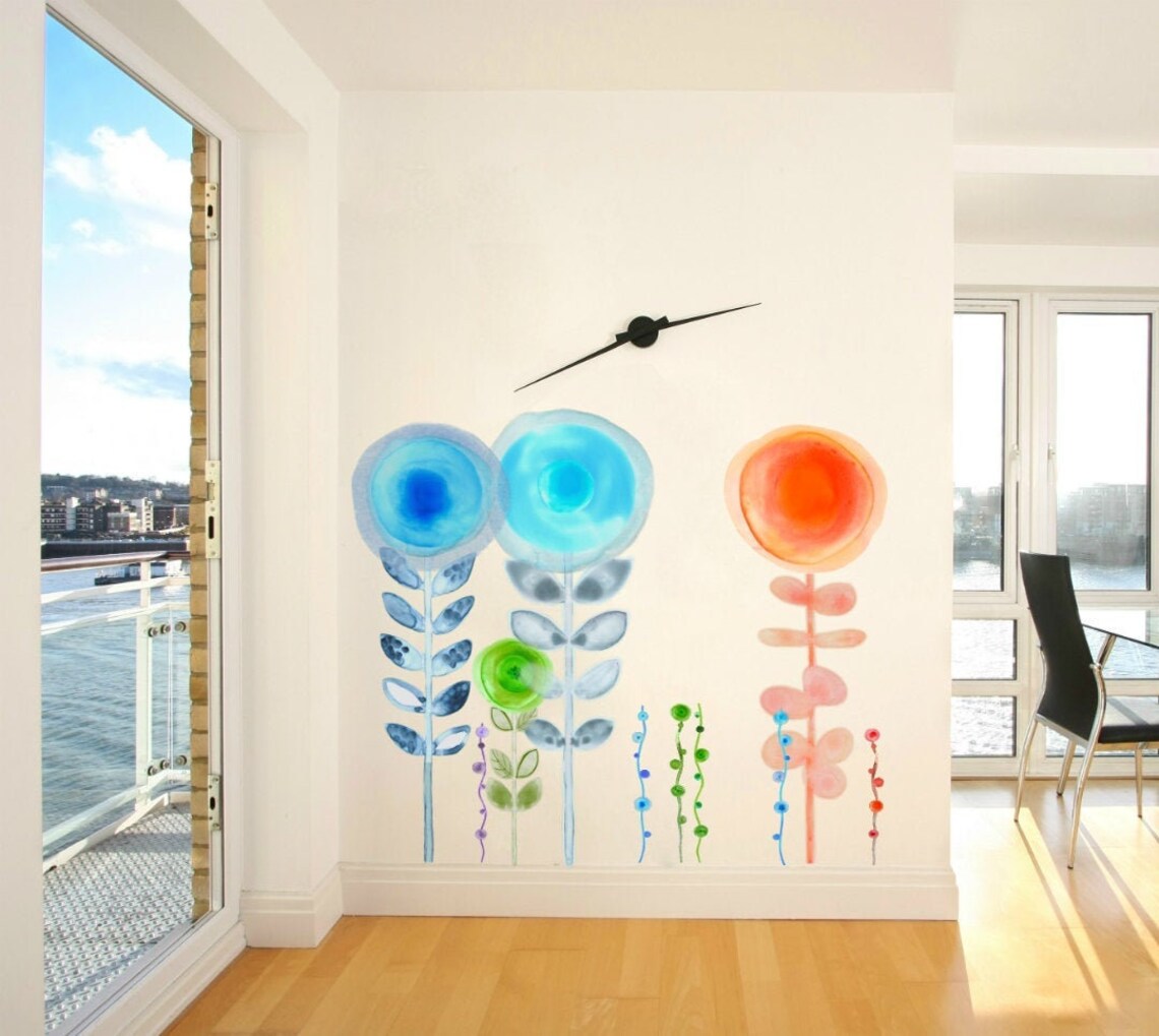 Wall Decal Flower Blue Flower Decal Aura Meadow Collection | Etsy