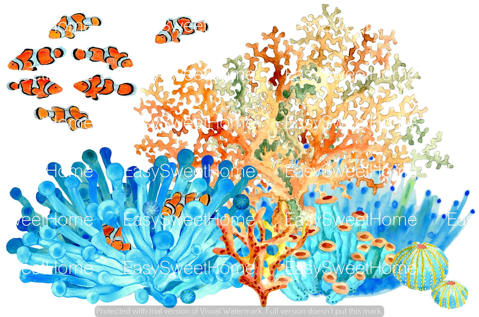 Coral Reef Wall Decal Anemone Wall Decal Bathroom Decals | Etsy