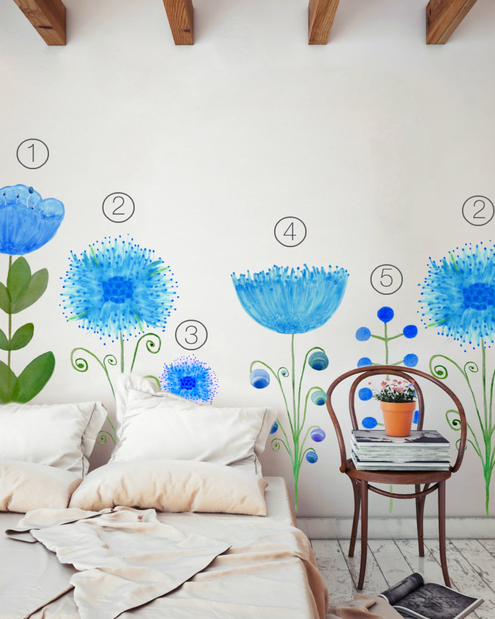 Wall Decal Giant Flower Blue No. 4, Home Décor, Bedroom Décor, Floral ...