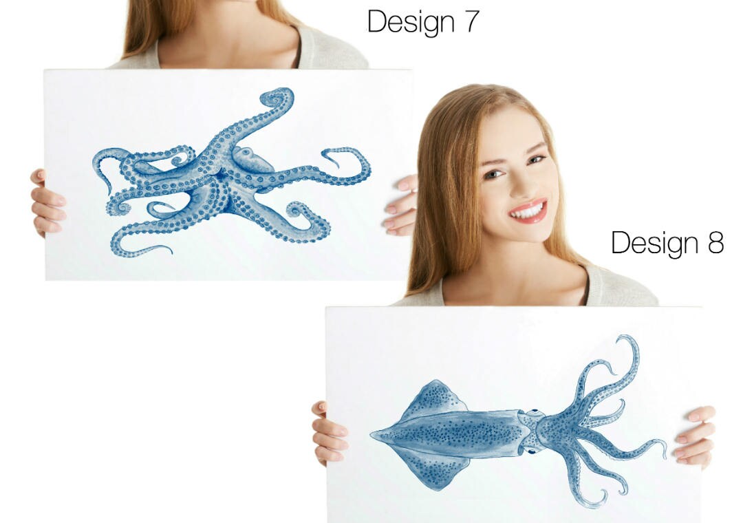 Blue Denim Fish Wall Decals, Bathroom Decor, Home Décor, Vintage Ocean ...