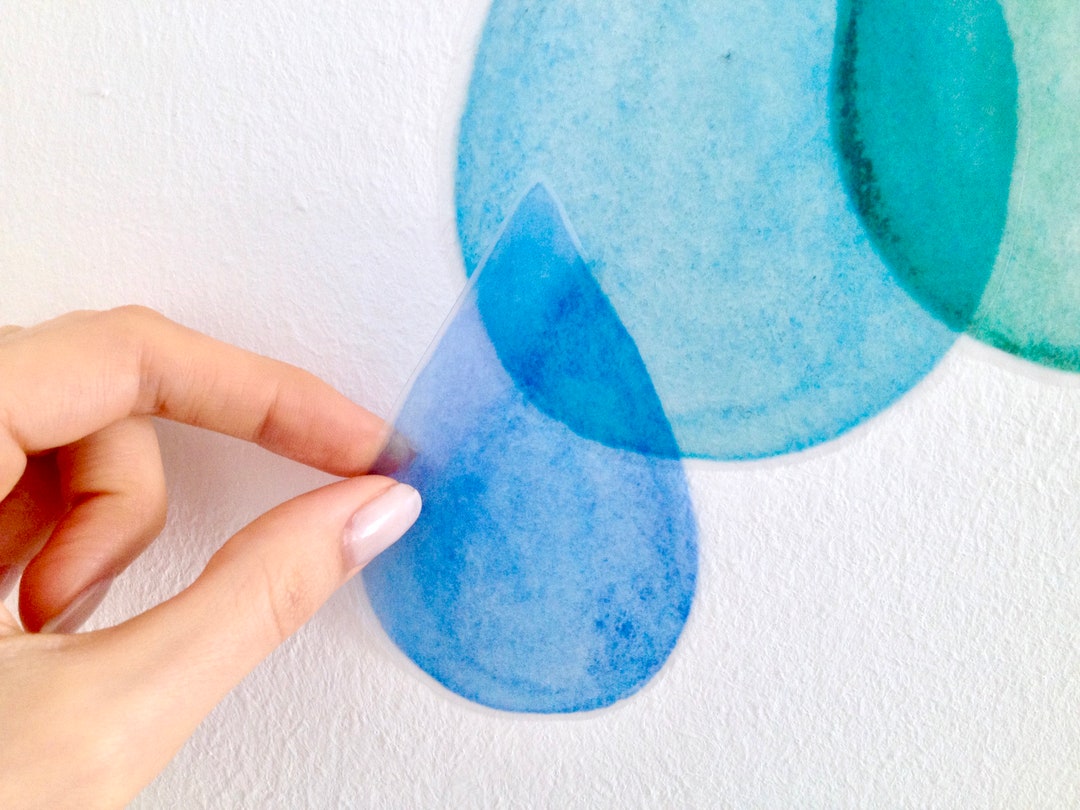 Wall Decals Watercolor Drops in Aqua Blue, Set of 9 Tile Decals ...