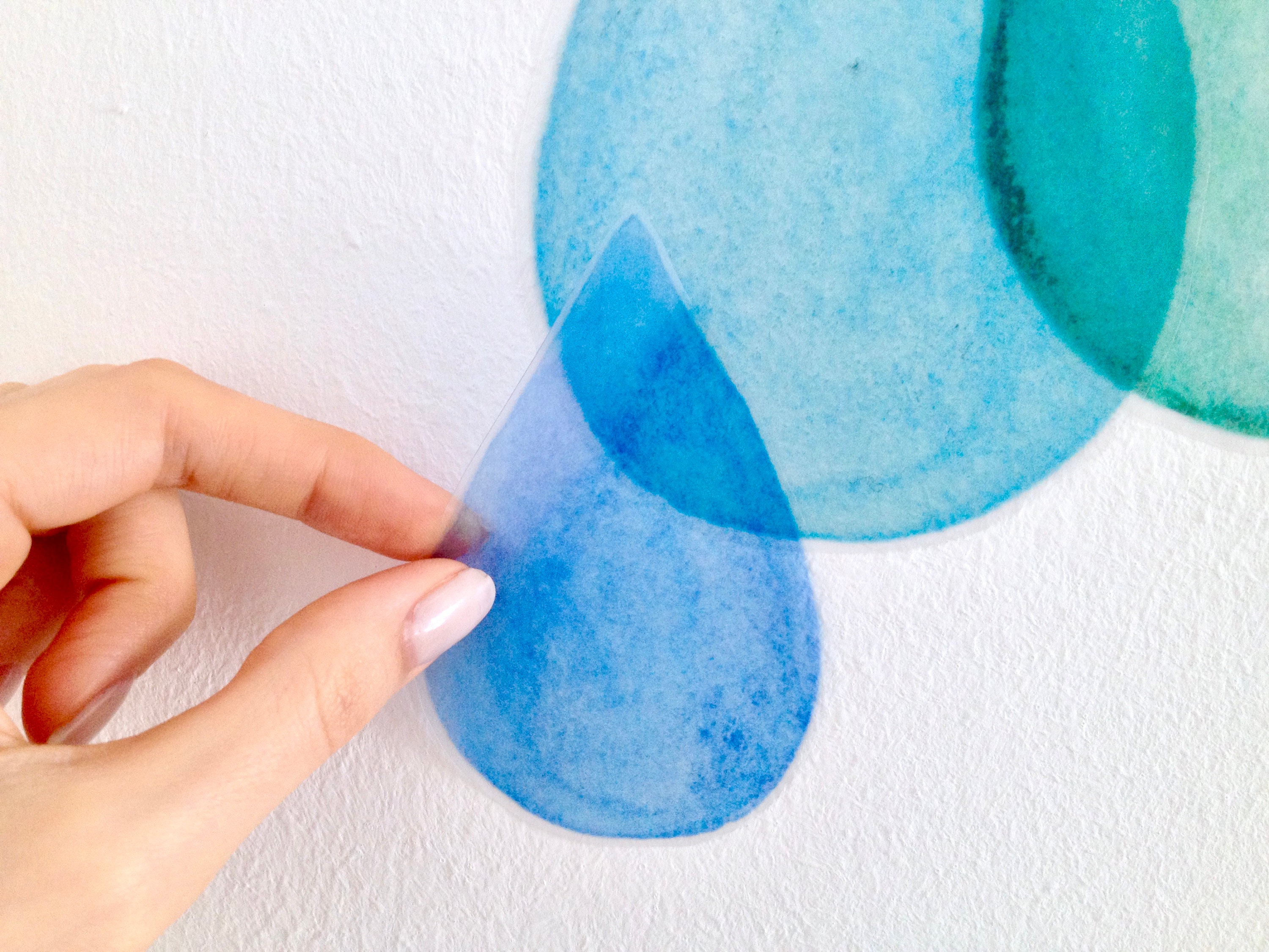 Wall Decals Watercolor Drops in Aqua Blue, Set of 9 Tile Decals ...
